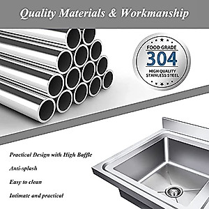 Single Bowl Free Standing Sink 1 Compartment 304 Stainless Steel Commercial Kitchen Prep Utility Hand Basin for Garage, Restaurant, Laundry Room, Indoor Outdoor (Silver 50x80cm)