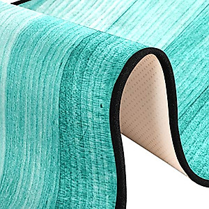 Teal Turquoise Green Wood Kitchen Rugs Non-Slip Soft Doormats Bath Carpet Floor Runner Area Rugs for Home Dining Living Room Bedroom 72" X 24"