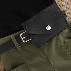 Adobabirl Toddler Baby Girl Summer Outfits Sleeveless Ribbed Halter Top and Shorts Set Kids Fashion Clothes with Belt (Shorts Set with Wasit Bag- Pink,3-4T)