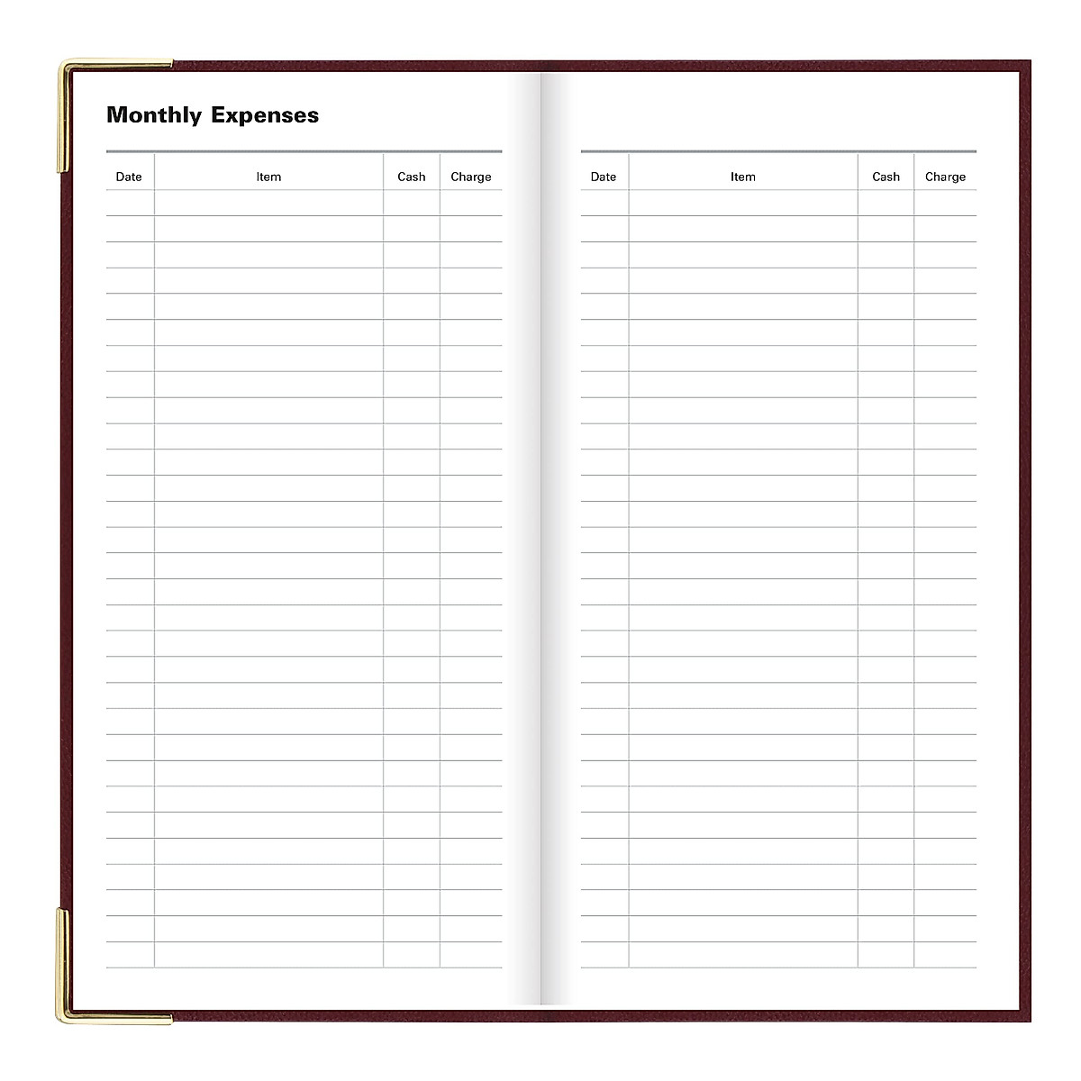 Letts of London Classic Weekly/Monthly Planner, 12 Months, January to December, 2024, Gold Corners, Vertical, Slim Size, 6.625" x 3.25", Burgundy (C32SUBY-24)