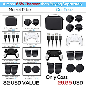 Carrying Case Compatible with PS5 - 15 in 1 Travel Carrying Hard Case Pouch Storage Bag with Cover Protector,Thumb Grips,Trigger Extender, Charging Cable Accessories Kit for PS5 Controller