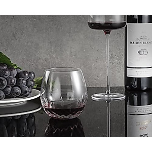 Hand Cut Stemless Wine Glasses by SHOSHIN - Lead-free Crystal Drinking Glass - Perfect gift for Him or Her (15 Oz, Set of 4)…