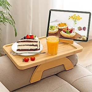 BAMBOOTRAY Couch Arm Table,Sofa Clip on Tray for Armrest Tray,Sofa Arm Table with Phone Holder,Couch Table for Living Room Bedroom,TV Tray Table for Eating & Drinking