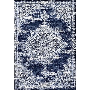 JONATHAN Y MDP400C-8 Alhambra Ornate Medallion Modern Indoor Area-Rug Vintage Bohemian Easy-Cleaning Bedroom Kitchen Living Room Non Shedding, 8 ft x 10 ft, Navy/Ivory