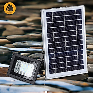 Richarm Solar Flood Lights Outdoor Remote,Dual 42 LEDs 6500K Lights Dusk to Dawn Solar Security Lights,16.4ft Separated Cables IP65 Waterproof Solar Lights for Barn,Pool,Garage