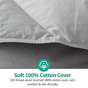 APSMILE Feathers Down Comforter California King, All Season Organic Feathers Down Duvet Insert- 64oz Geometric Grid Machine Washable Bedding Comforter(104x96, Cloud Grey)