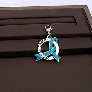 CENWA Ovarian Cancer Gift Ovarian Cancer Awareness Teal Ribbon Clip-on Charm/Necklace Ovarian Cancer Support Jewelry (Ovarian Cancer Clip-on Charm)