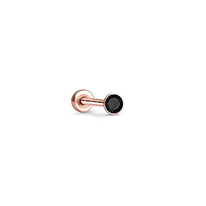 316 Stainless Steel Rose Gold-Tone Threadless Push Pin Nose Ring Labret Monroe Stud 1.5mm Glued Black CZ 20G