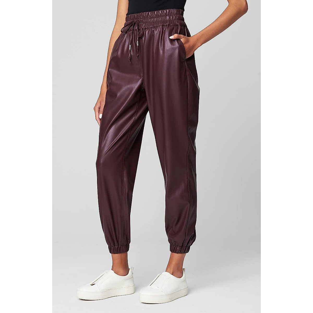 [BLANKNYC] Women's Vegan Leather Jogger, Grape Shake, Medium