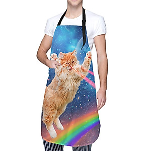 DZGlobal Space Cat Apron Funny Printed Unisex BBQ Apron Cooking Aprons Non-Fading Adjustable Neck Comfortable and Easy Care - Orange Cats
