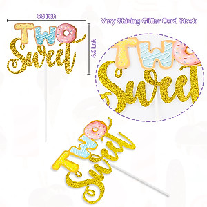 Two Sweet Ice Cream Birthday Party Decorations, Two Sweet Party Banner Cake Cupcake Toppers Macaron Balloons for Kid Ice Cream/Donut Theme Second Birthday Party Girls Ice Cream 2nd Bday Party Supplies