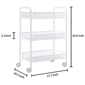 JANE EYRE 3-Tier Rolling Utility Storage Rack Cart on Wheels, Trolley Craft cart, Multi-Purpose Organizer Shelf, White