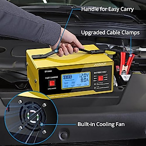 AUTOUTLET 6/8/12/14/16/24V Battery Charger Automotive Smart Car Battery Charger and Trickle Maintainer 0-10A Fully Automatic with Cable Clamps
