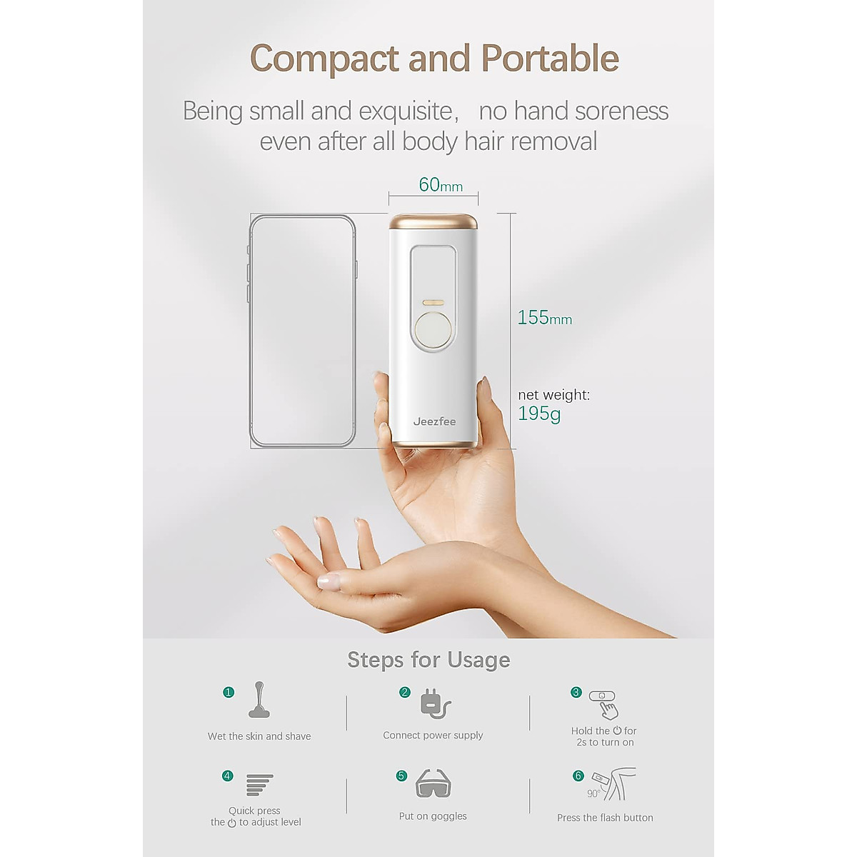 Permanent Hair Removal for Women, Jeezfee Hair Removal Device, at-Home Painless Hair Removal on Armpits Legs Arms Face Bikini line (Elegant White)