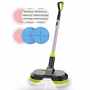BIUBLE Cordless Electric Mop, Dual Spin Mops for Floor Cleaning, LED Headlight / Stand-Free / Water Sprayer, Rechargeable Scrubber Cleaner Mops with 300ML Water Tank for Multi Floors, Self-Propelled