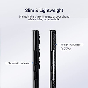 PITAKA Case for Samsung Galaxy S23 Ultra, 6.8 Inch, Compatible with MagSafe, Slim & Light Samsung Galaxy S23 Ultra Case, 600D Aramid Fiber Made [MagEZ Case 3 - Black/Grey(Twill)]