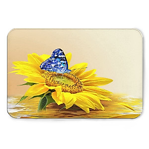 Sunflowers and Butterfly Art Print Indoor Doormat Bath Rugs Non Slip, Washable Cover Floor Rug Absorbent Carpets Floor Mat Home Decor for Kitchen (16x24)