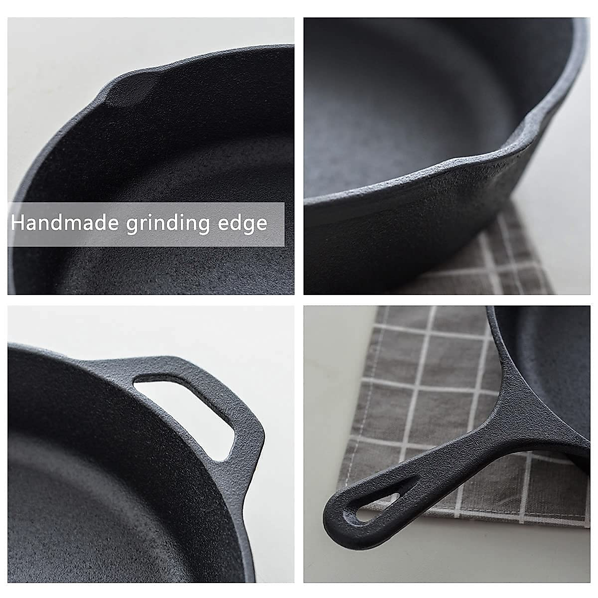 GOODFEER Cast Iron Skillets,10 inch Round Cast Iron Pan No Coating Physical Non Stick Grill Pan For Stove Tops/Camping BBQ