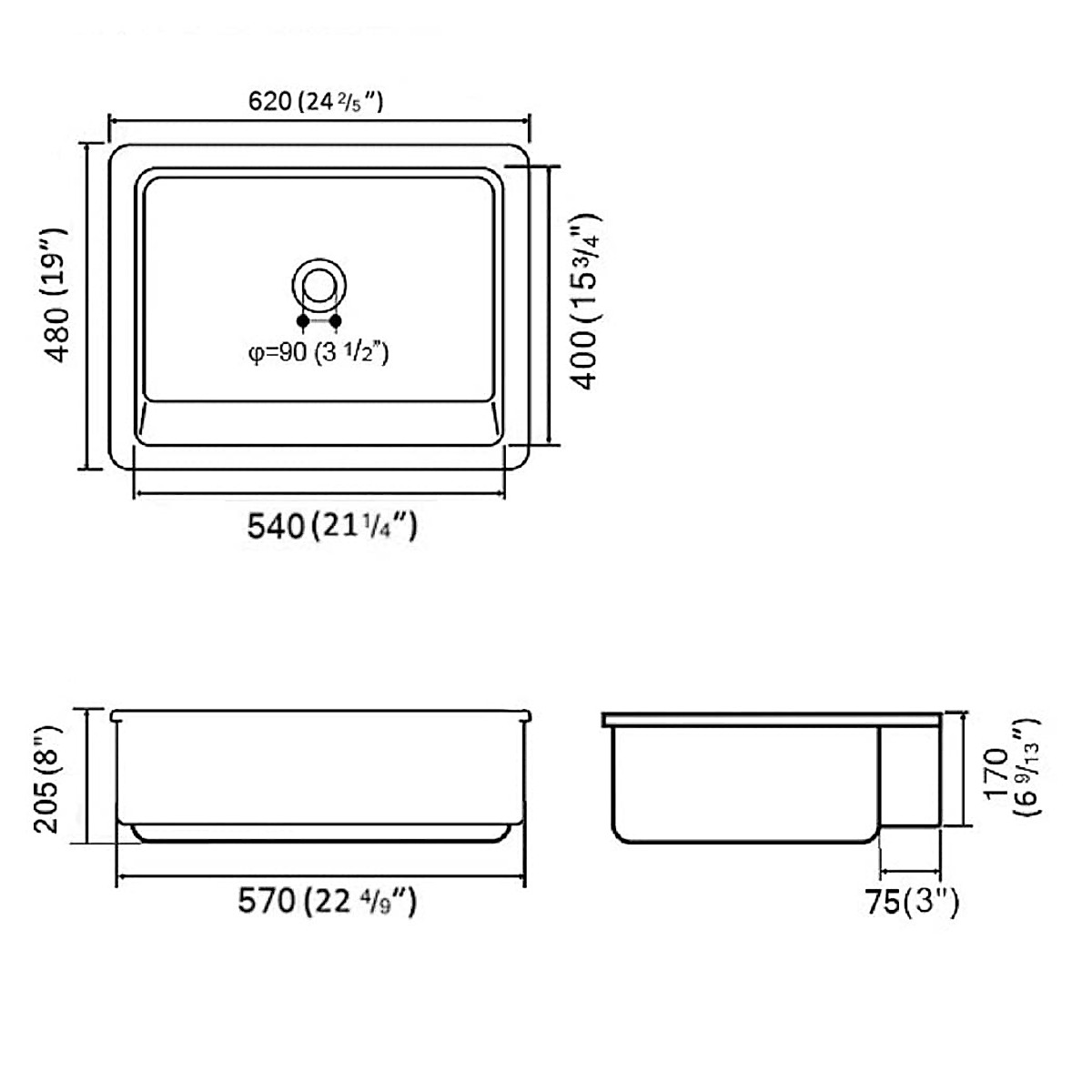 CITYLE 30 Inch Farmhouse Kitchen Sink, Apron Front Kitchen Sink Single Bowl White Fireclay Porcelain Ceramic Farm Kitchen Sinks 30"L x 19"W x 8"H