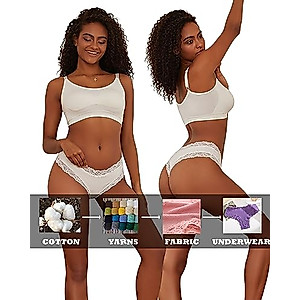 FINETOO Womens Cotton Underwear Sexy Lace Hipster Panties Soft Breathable Cotton Brazilian Bikini Ladies 6 Pack(6BM)