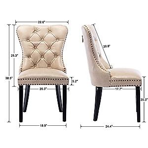 CIMOTA PU Leather Dining Chairs Set of 2, Upholstered Modern Tufted Dining Room Chairs Nailhead Trim Armless Side Chair with Solid Wood for Kitchen/Dining Room/Bedroom (Beige, Ring on The Back)