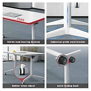 AKSOUDEW Conference Table-Easy to Move Portable White Small Conference Table-with Silent Wheels Folding Rectangle Conference Table Suitable for Office,Meeting Room,classr (4Pcs) (160 * 60 * 75cm)