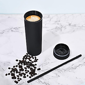 Futtumy Skinny Tumblers with Lids and Straws, 16Oz Matte Black Tumbler, Reusable Pastel Acrylic Tumblers, Double Wall Tumblers, Plastic Coffee Tumbler for Cold Hot Drinks, DIY Cups (Black, 1Pcs)