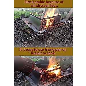 CAMPINGMOON 304 Stainless Steel Portable Open Fire Campfire Grill for Dutch Oven Cooking Ware with Windscreen Legs and Carrying Bag MS-1018