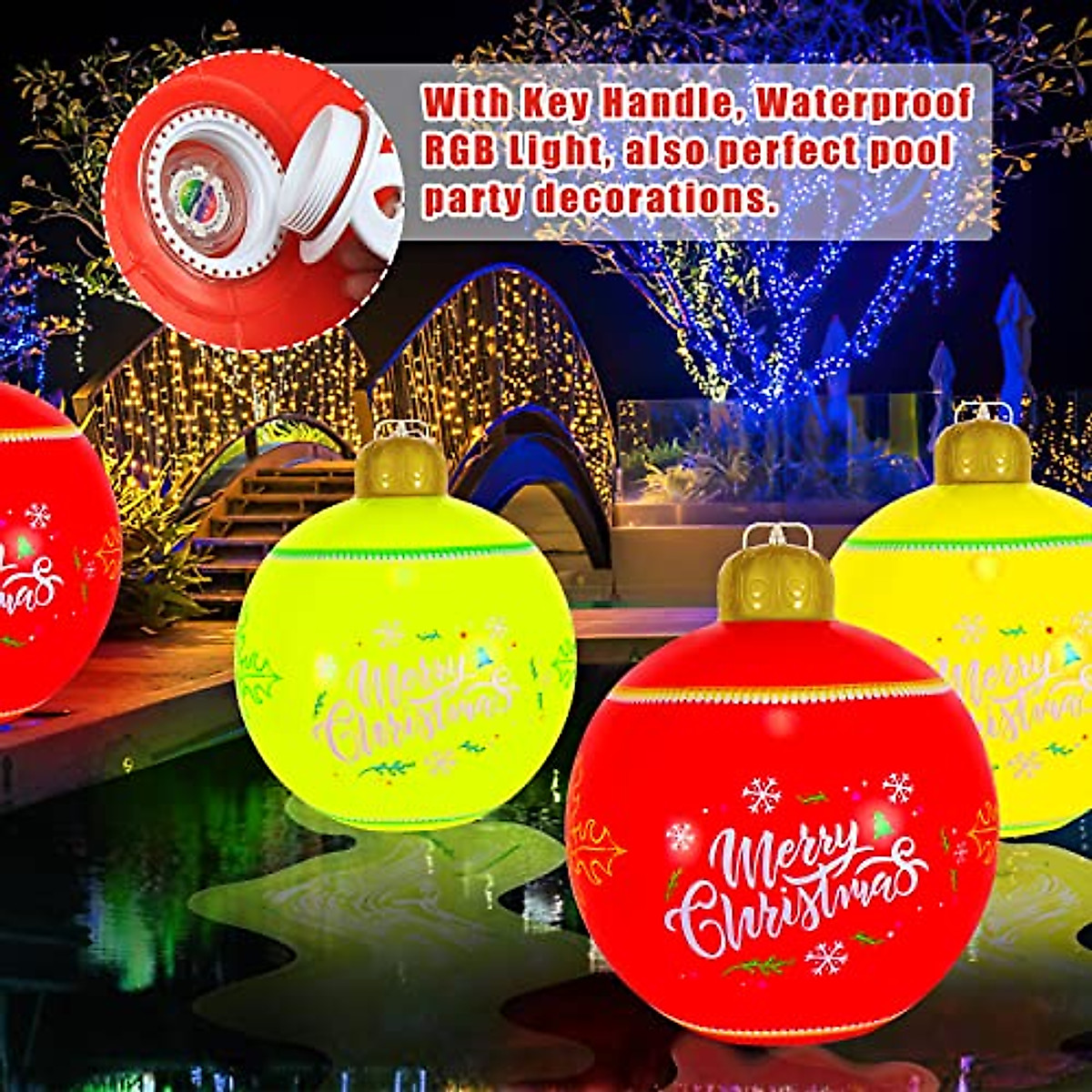 [Upgraded] Hysagtek Extra Large Inflatable Christmas Ornaments, 24 Inch Giant Inflatable Christmas Yard Decorations with Rechargeable Light, Remote & Air Pump for Outdoors Holiday Yard & Pool Decor