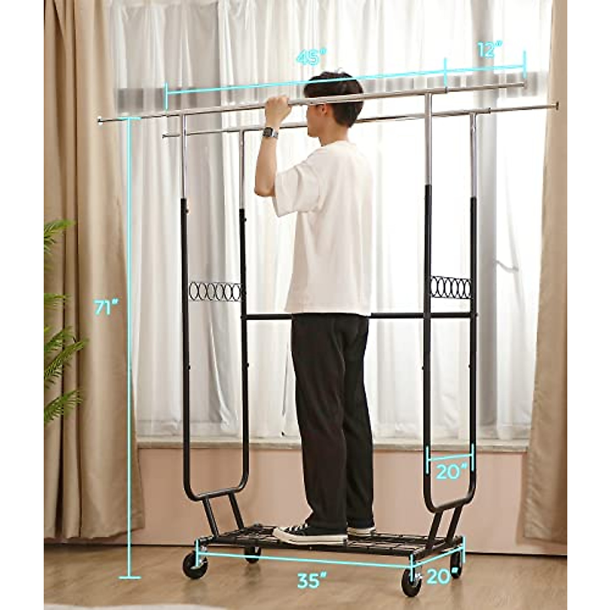 LIFEFAIR Garment Rack for Hanging Clothes, 550 lbs Heavy Duty Clothing Rack on Wheels Collapsible Portable Rolling Clothes Rack Ideal for Bedroom Living Room