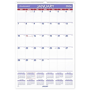 AT-A-GLANCE 2024 Erasable Calendar, Dry Erase Wall Planner, 15-1/2" x 22-3/4", Medium (PMLM032824)