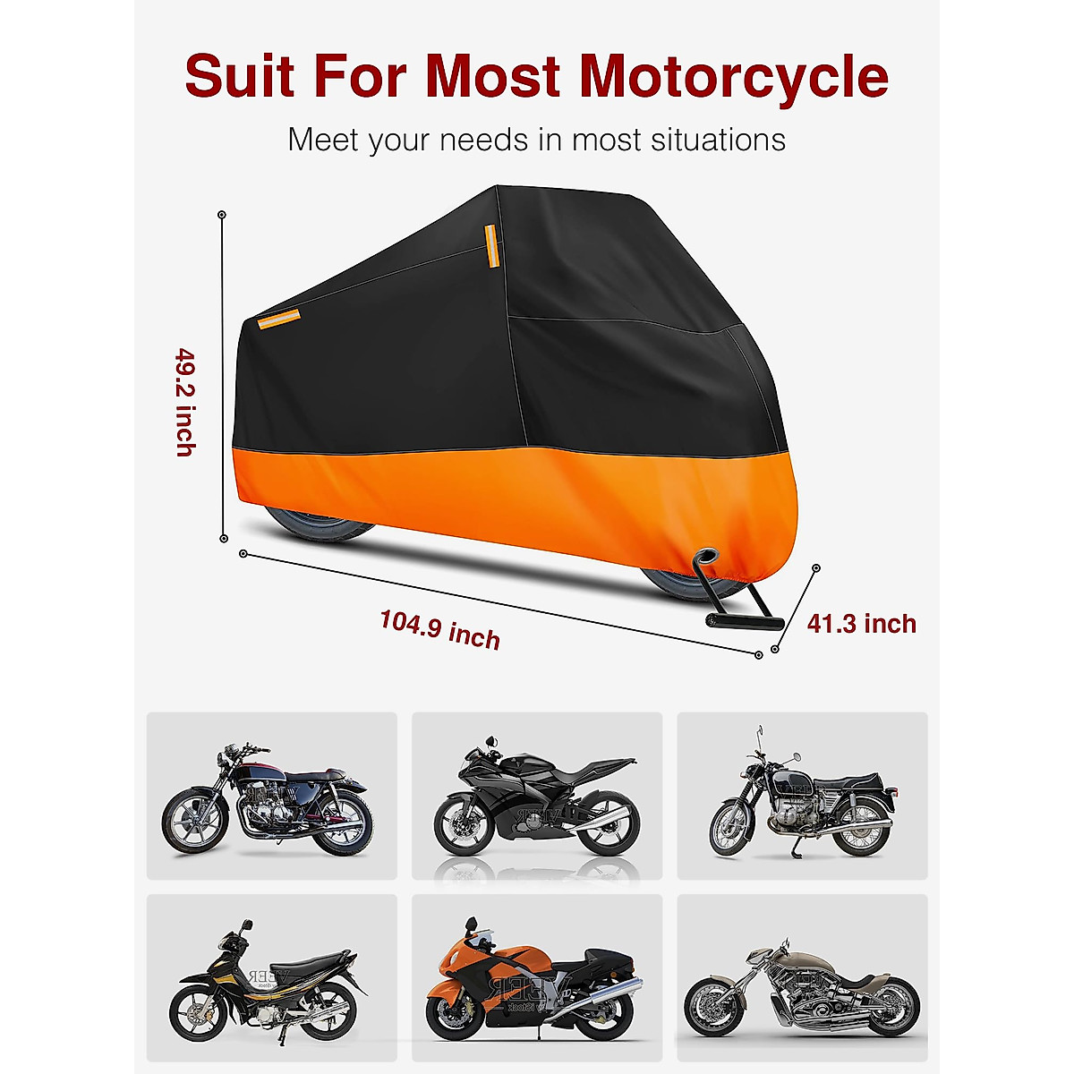 Puroma Motorcycle Cover, 105'' XXX-Large Heavy Duty Motorcycle Cover Waterproof Outdoor Indoor Scooter Shelter Protection with 4 Reflective Strips for Harley Davidson, Honda, Suzuki, Kawasaki, Yamaha