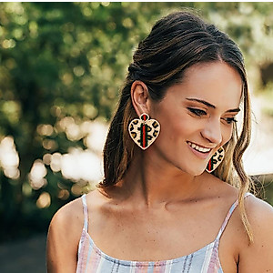 Beaded Dangle Earrings for Women Leopard Pattern Bead Heart Earrings Boho Statement Drop Earring Studs for Holiday Birthday Valentine’s Day Gifts