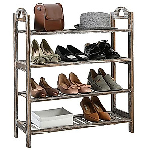 MyGift Torched Solid Wood Entryway Shoe Rack for Entryway, Closet Shoe Rack Organizer Storage Shelf with 4 Tier Wooden Slat Design