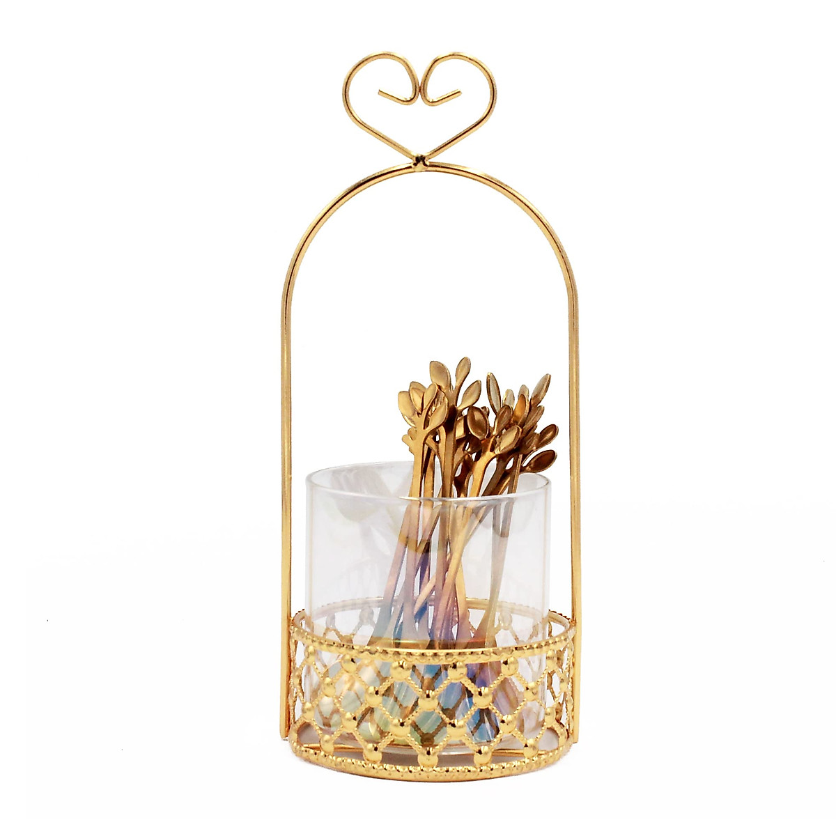 Suugly ZHSMYUP Coffee Spoon Dessert Fork Holder Utensil Crocks Flatware Organizer Tabletop Centerpiece Peach Heart Flower Pot Basket Home Decor for Coffee Bar Dining Room Kitchen (Clear Glass)