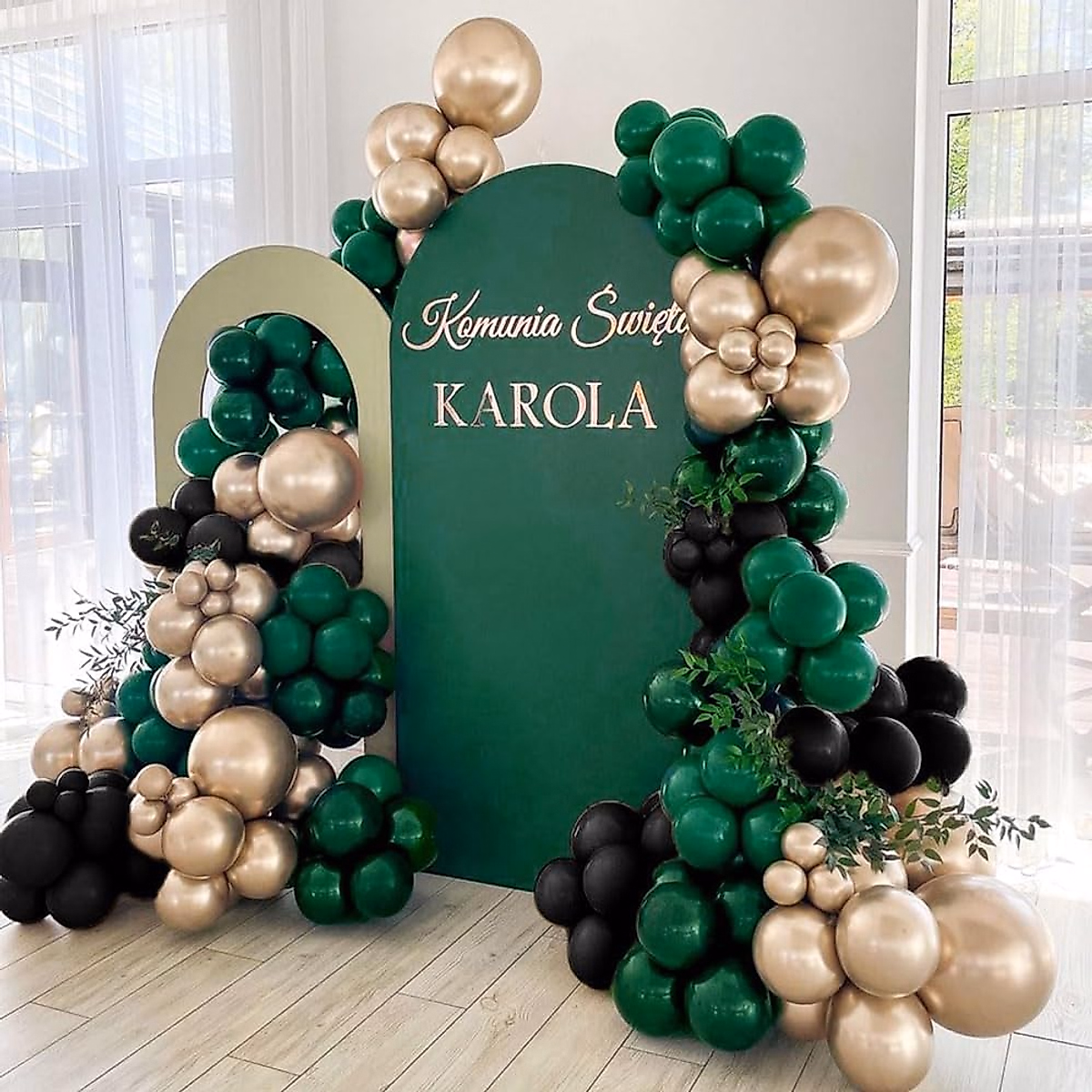 Black Green Gold Balloon Garland Double Stuffed Dark Green Gold Balloons Forest Green Black Balloons Metallic Gold Balloon Arch Kit for Halloween Baby Shower Jungle Birthday Christmas Decorations