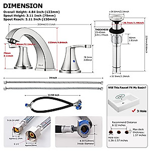 PARLOS Widespread Double Handles Bathroom Faucet with Pop Up Drain and cUPC Faucet Supply Lines, Brushed Nickel, Doris 14172