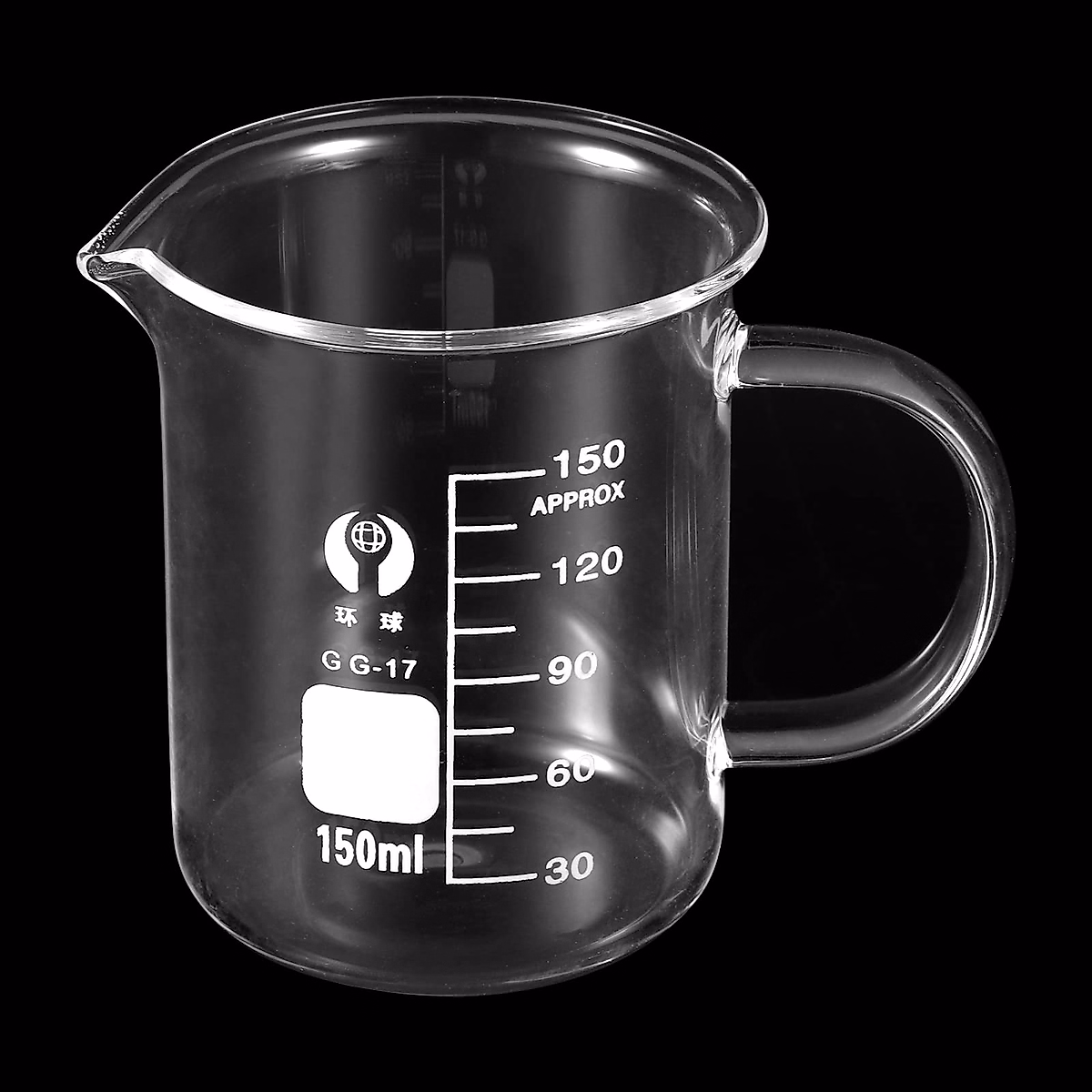 PATIKIL 150ml Glass Beaker with Handle, 3.3 Borosilicate Glass Graduated Printed Scale Measuring Cups with Spout for Kitchen Lab Liquids