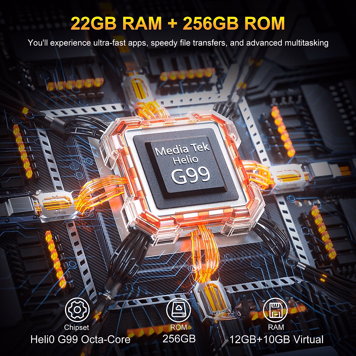 8849 Tank Rugged Smartphone, 22000mAh(66W) 22GB+256GB 4G Android Phone Unlocked with 1200LM Camping Light, IP68 Waterproof 6.81" Android 12 Rugged Cell Phone, 108MP Camera, Single Speaker/NFC/OTG