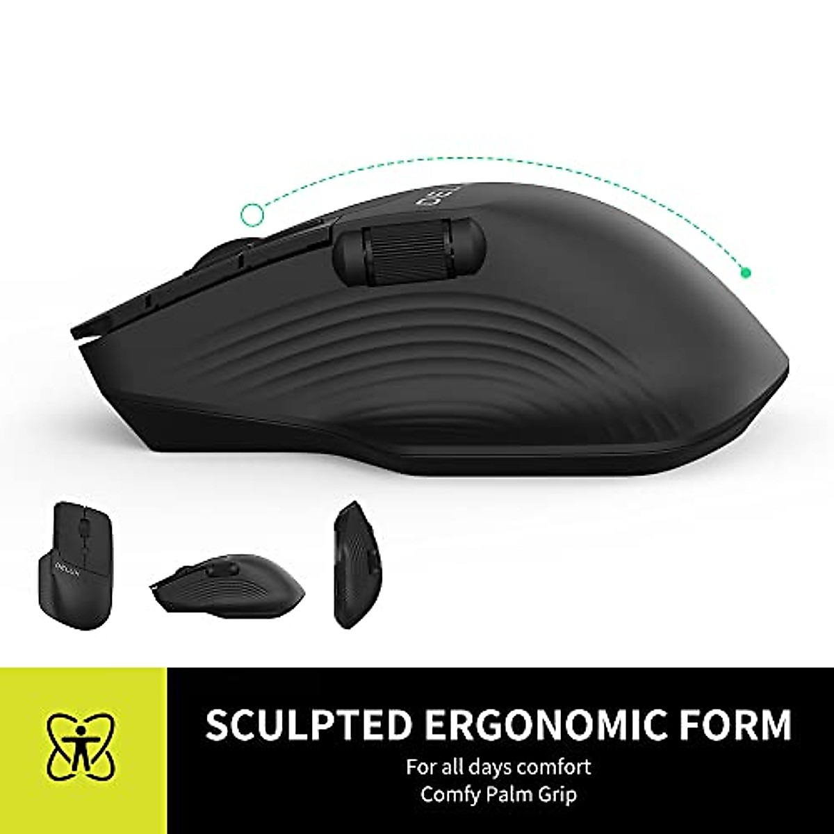 DeLUX Wireless Bluetooth Mouse with Side Scroll Wheel, One-Click Return to Desktop Design, Multi-Device Ergonomic Mouse with 4000DPI, 7 Buttons, for PC Computer Laptop (M913DB-Black)