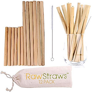 Organic Bamboo Straws Reusable â€“ Multiple Packs Eco Friendly Biodegradable Non Plastic Wood Drinking Straw (12 PACK)