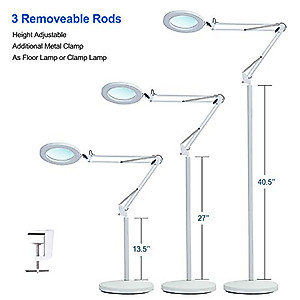Psiven Magnifying Glass Floor Lamp, Dimmable LED Magnifying Lamp with Clamp - 12W, 3 Lighting Modes, 5 Diopter, Height Adjustable - Super Bright Floor Lamp with Magnifier for Reading, Craft, Task