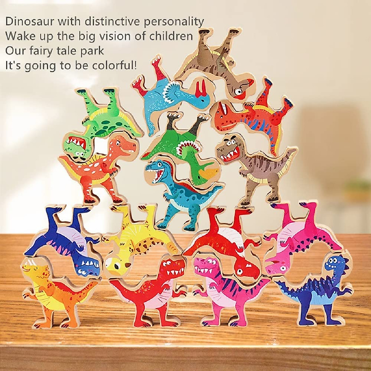 Dinosaur Stacking Toy Wooden Animal Puzzle Children's Dino Education Stacking Toy, Used in Children's Montessori Toys As Gifts for 3-7 Years Old Boys and Girls