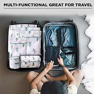 6Pcs Mesh Laundry Bags for Delicates with Cute Prints, Honeycomb Laundry Bag, Travel Storage Organizer Pack, Reusable Durable Clothing Washing Bags for Bras, Underwear, Socks, Lingerie (Cactus)