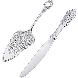 Singring Cake Knife and Server Set Wedding Cake Serving Set Zinc Alloy Cake Knife Shovel Silver Plated Set Birthday Cake Cutter