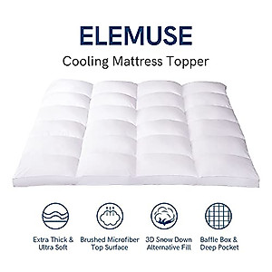 ELEMUSE Twin XL Cooling Mattress Topper for College Dorm, Thick Extra Long Twin Mattress Pad Cover for Back Pain, Plush Soft Pillowtop with Elastic Deep Pocket, Overfilled Down Alternative Filling