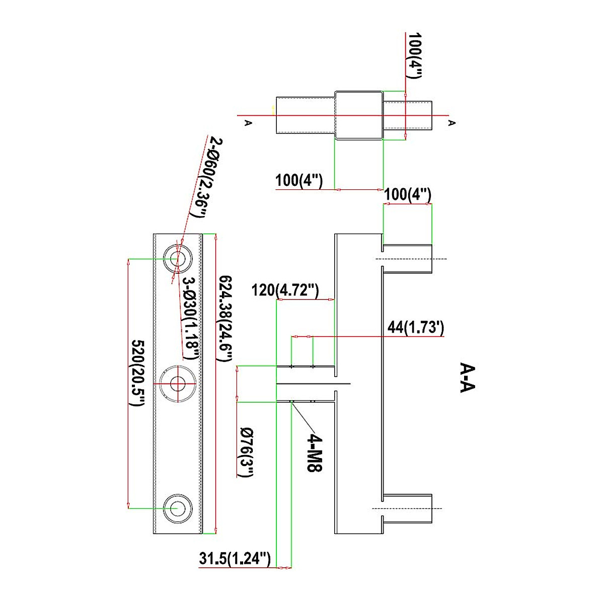 1000LED Low Profile Bullhorn with 2 Tenons, Pole Top Mount, Outdoor Light Fixture Bracket for 2 Shoebox Light Area Lighting with Slip Fitter Mount(2 3/8inch)