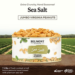 Belmont Peanuts Gourmet Sea-Salted Virginia Peanuts, 20 oz (Pack of 1) | Only 3 Simple Ingredients, No Preservatives, 7g Protein | A Premium, Salty, Crunchy, Hand-Seasoned, Peanut Snack