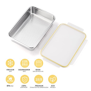 GEEJA 18/8 Stainless Steel Food Storage Containers, Meal Preparation Container Set, Baking Pan, Leak Proof Stackable Light and Easy Storage, Metal Set of 5 (2PC 21oz/2PC 43oz/1PC 169oz)