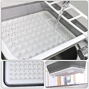 UMIKAkitchen Collapsible Dish Drying Rack - Popup and Collapse for Easy Storage, Drain Water Directly into The Sink, Room for Eight Large Plates, Sectional Cutlery and Utensil Compartment
